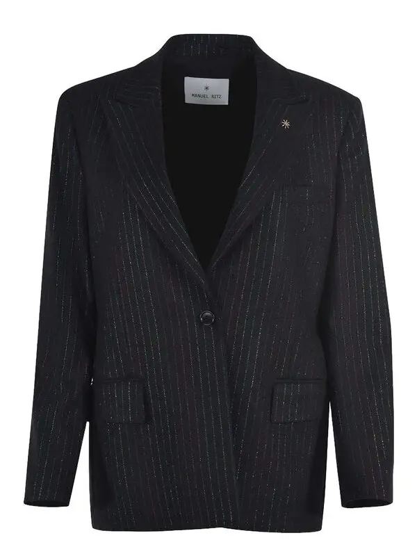 MANUEL RITZ Wool Blend Striped Jacket - Black