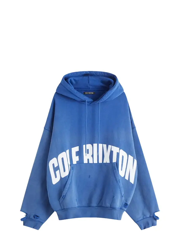 COLE BUXTON Distressed Arch Logo Hoodie - Washed Cobalt Blue