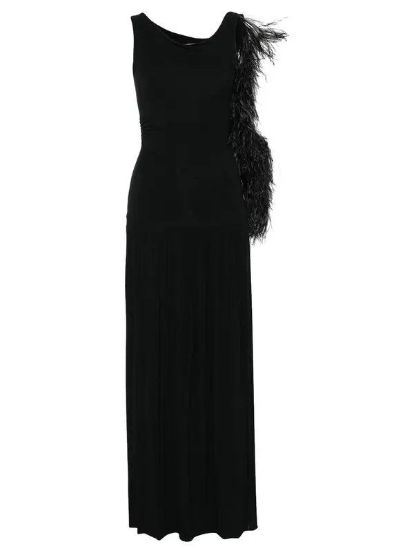 MANURI Paulina Feather-trim Maxi Dress - Black