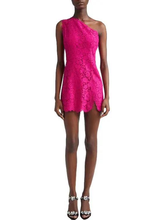 Dolce & Gabbana Floral Lace One-shoulder Minidress - F0382 Rosa Shocking