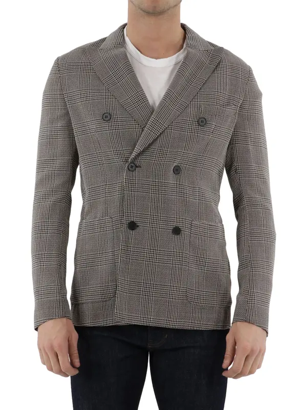 TONELLO Double-breasted Glen Plaid Jacket - Neutrals