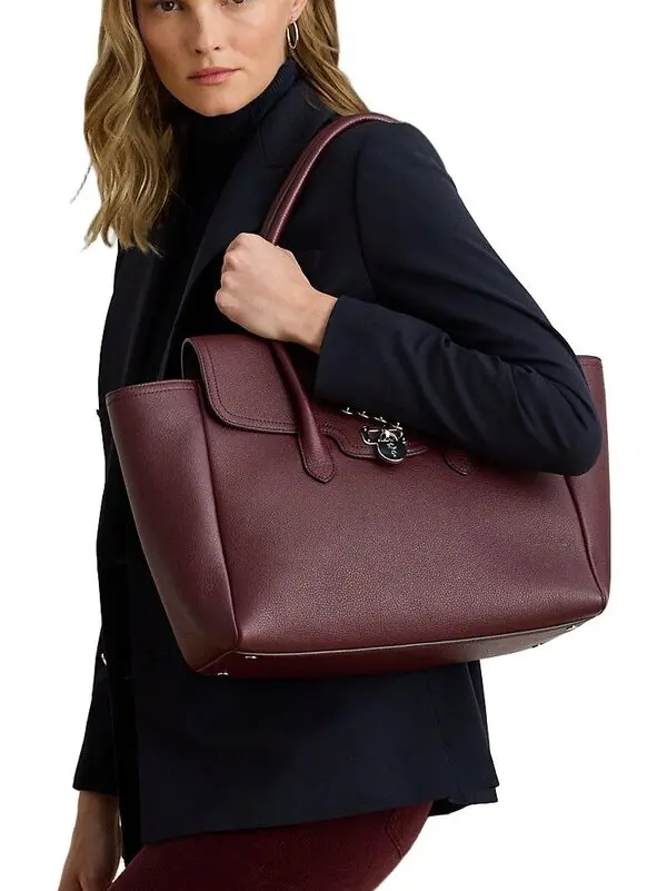 Ralph Lauren Pebbled Leather Large Tanner Satchel - Dark Garnet