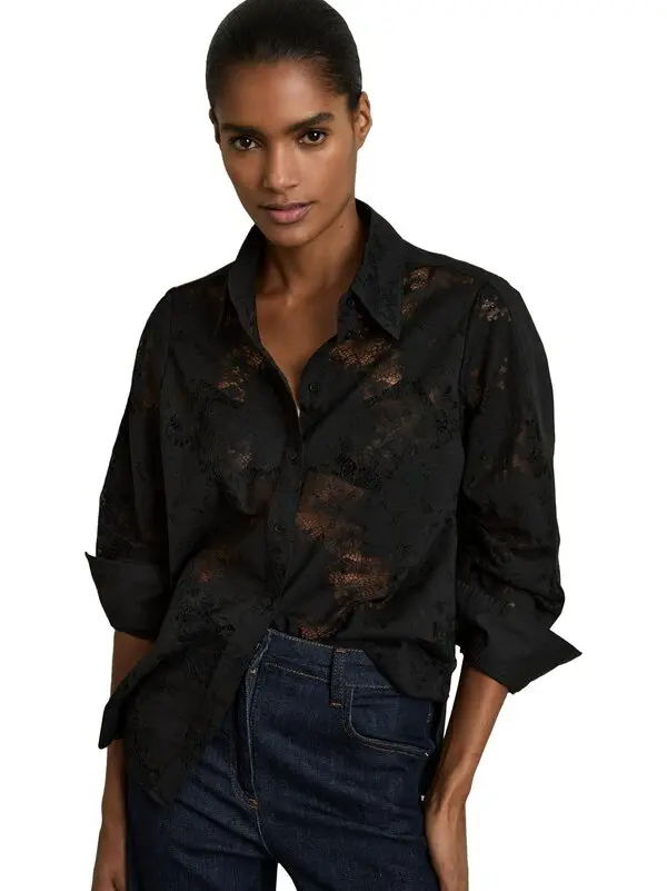 REISS Lacey Lace-front Shirt - Black