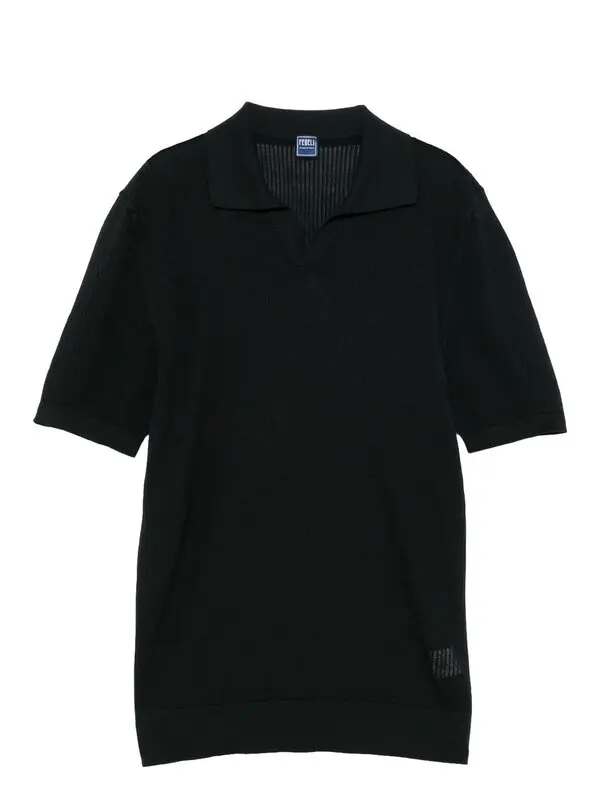 Fedeli Ribbed Polo Shirt - Blue
