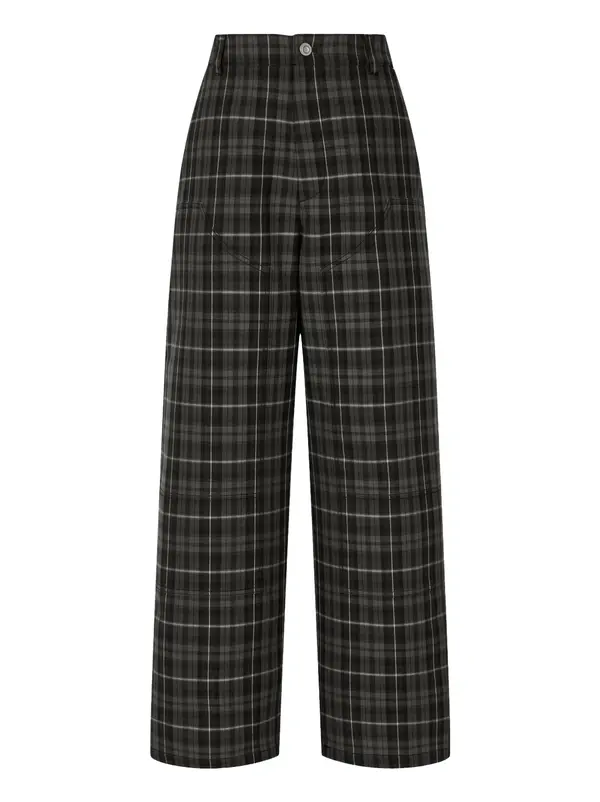 STUDIO TOMBOY Tartan-check Wide-leg Trousers - Black