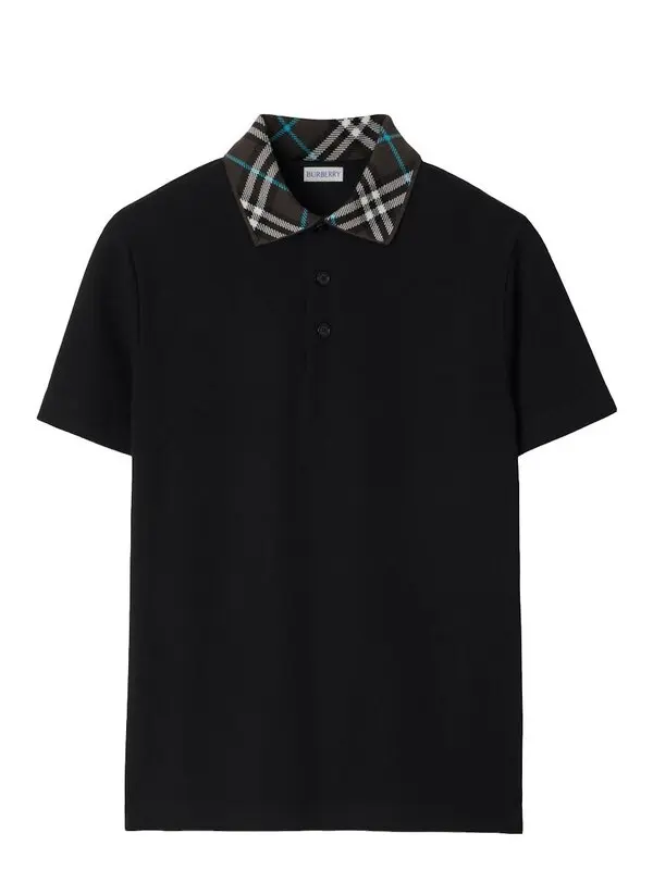 Burberry Check Collar Polo Shirt - Black