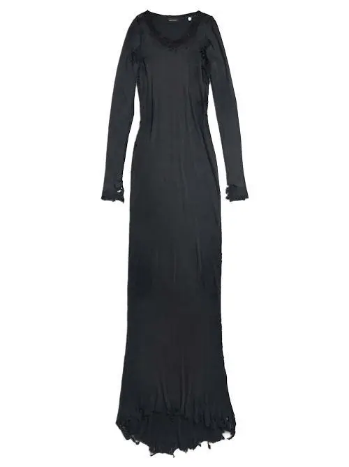 Balenciaga Long Sleeve Distressed Maxi Dress - Washed Black