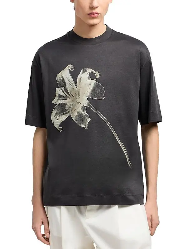 Emporio Armani Floral Print Oversized Tee - Bristol Black