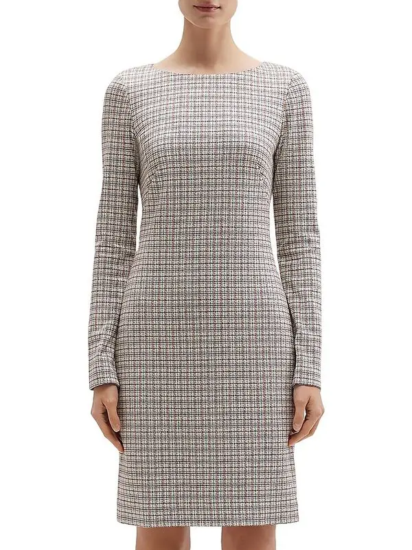 Theory Betty Long Sleeve Grid Knit Dress - Multi