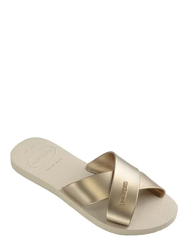 Havaianas Aqua Metallic Crisscross Slide Sandals - Beige