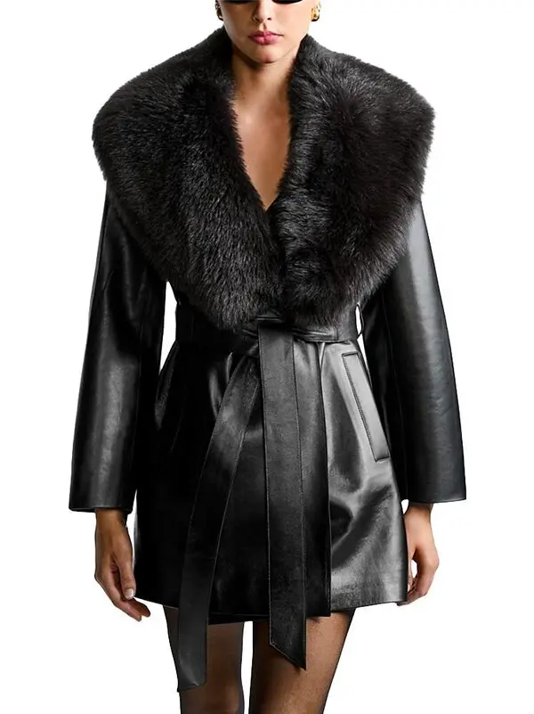 Nour Hammour Kelsey Shearling Trim Leather Jacket - Black