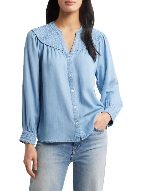 Wit & Wisdom Split Neck Balloon Sleeve Top - Light Blue