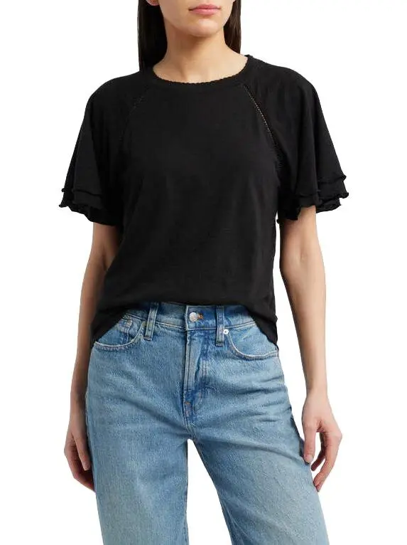 Wit & Wisdom Flutter Sleeve Top - Black
