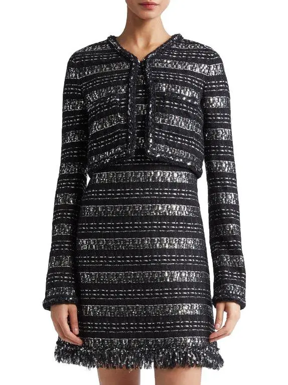 Giambattista Valli Sequin & Metallic Tweed Crop Jacket - Black/ Silver