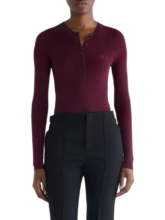 Chloé Long Sleeve Wool Rib Henley - Burgundy
