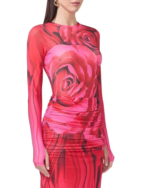 AFRM Kaylee Printed Mesh Top - Organic Rose