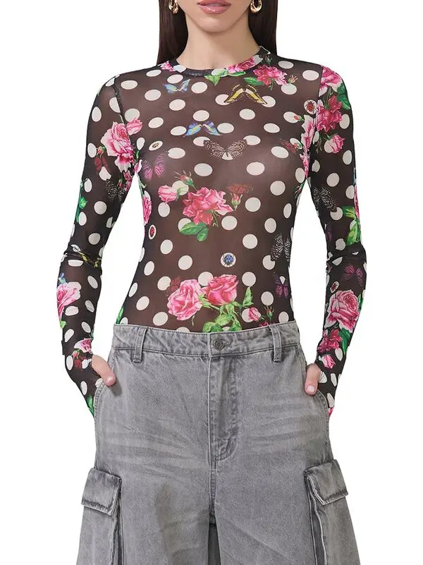 AFRM Kaylee Printed Mesh Top - Rose Dot
