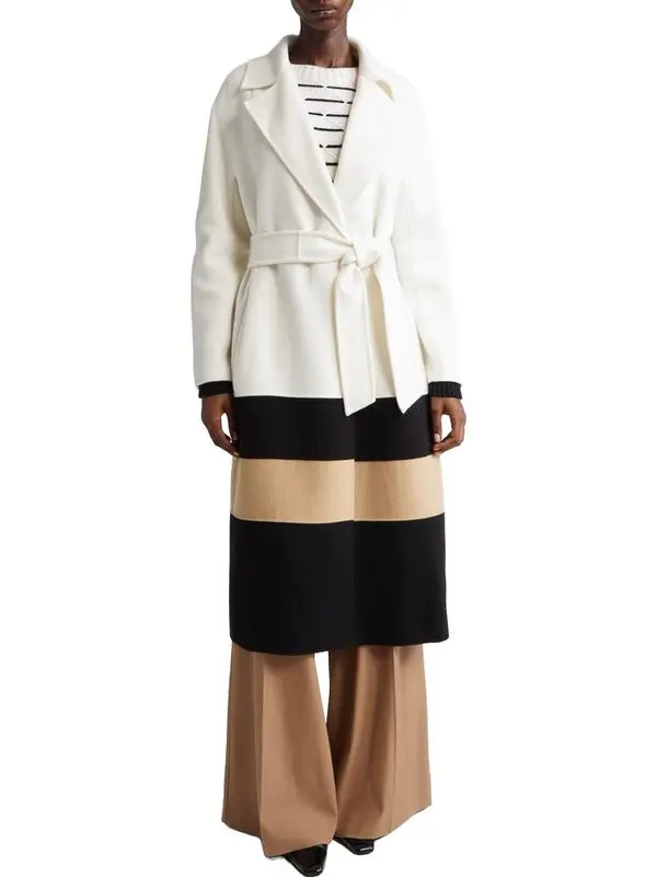Max Mara Arena Colorblock Virgin Wool Coat - White
