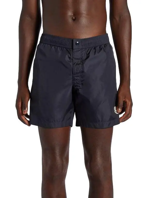 Moncler Logo Patch Swim Trunks - Black