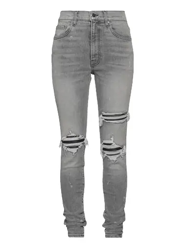 Amiri Skinny Fit Jeans With Leather Trims - Grey