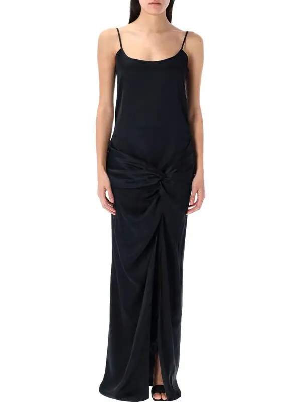 Attico Satin Long Dress - Black
