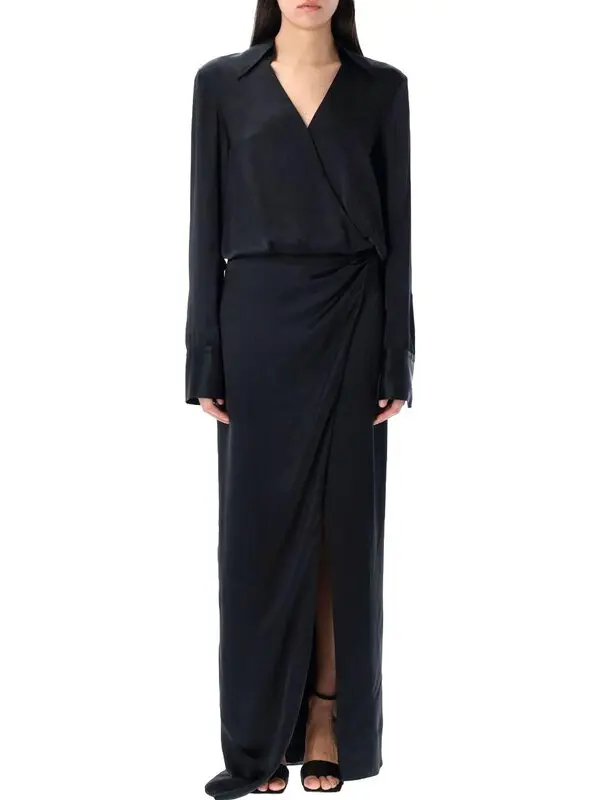 Attico Satin Long Shirt Dress - Black