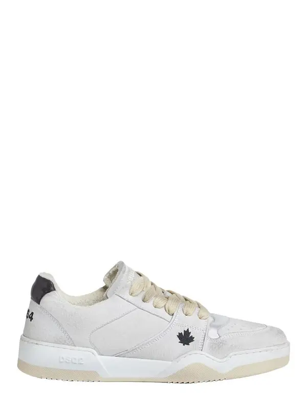 Dsquared2 Spiker Leather Sneakers - Bianco Sporco+argento+nero