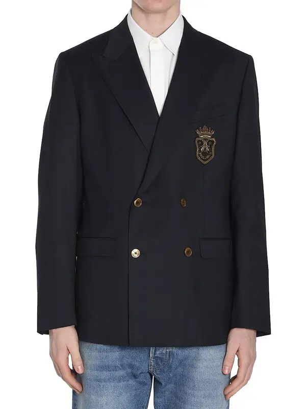Dolce & Gabbana Double-breasted Jacket With Patch - Blue