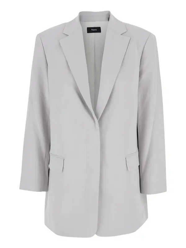 Theory Single-breasted Jacket In Tech Fabric With Classic Lapels - Grey