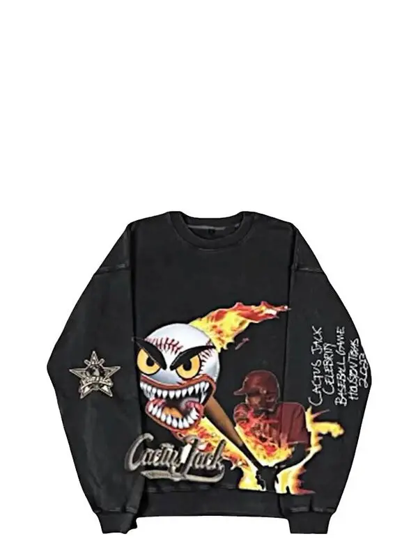 TRAVIS SCOTT Cactus Jack Fast Ball Crewneck Sweatshirt - Black