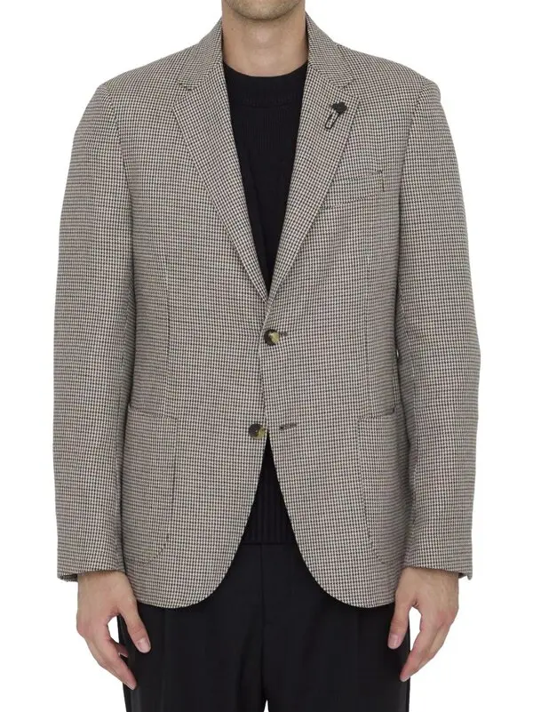 LARDINI Houndstooth-pattern Blazer - Neutrals