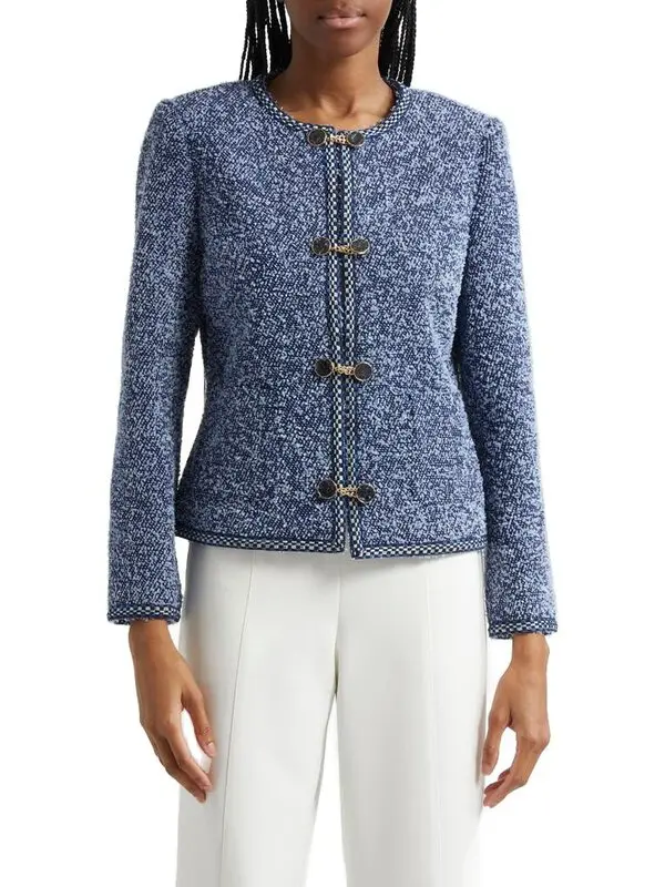 Elie Tahari Dionne Tweed Jacket - Cremona Blue Tweed