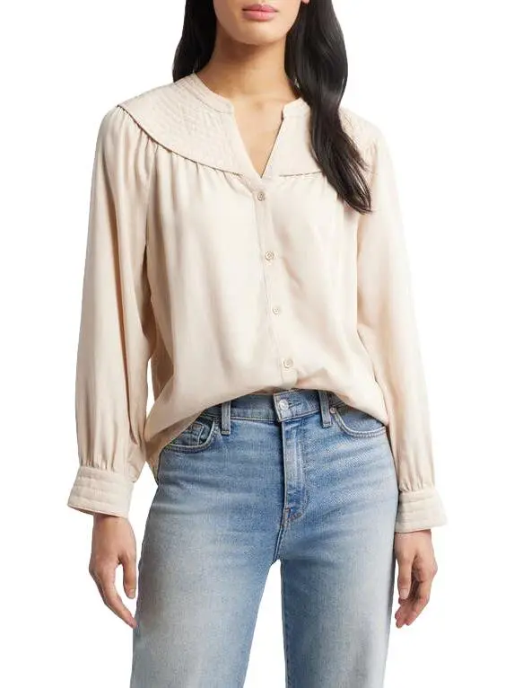 Wit & Wisdom Split Neck Balloon Sleeve Top - Macademia