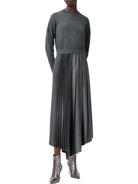 ALLSAINTS Adriana Asymmetric Pleated Dress And Sweater Set - Turbulence Grey
