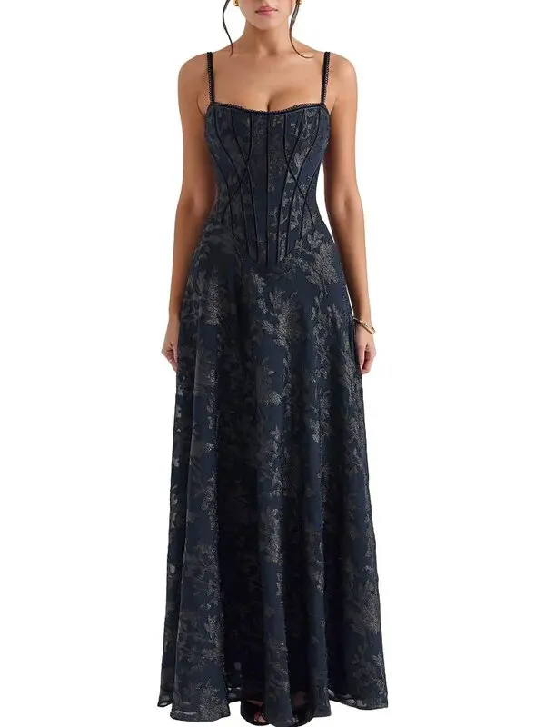 House Of Cb Esme Fil Coupé Gown - Navy