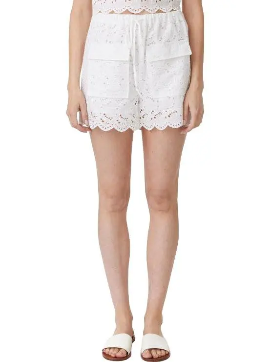 Habitual Embroidered Eyelet Cotton Cargo Shorts - White