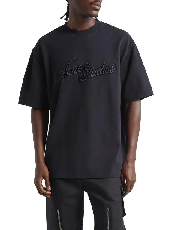 Acne Studios Tourist Logo Embroidered Cotton T-shirt - Black