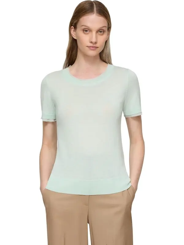 Lafayette 148 New York Cashmere & Silk Chiffon Trim Sweater - Aquamarine