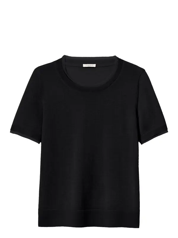 Lafayette 148 New York Cashmere & Silk Chiffon Trim Sweater - Black