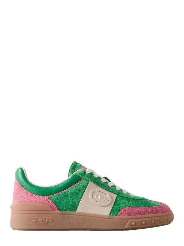 Valentino Garavani Upvillage Embossed Leather-trimmed Suede Sneakers - Green