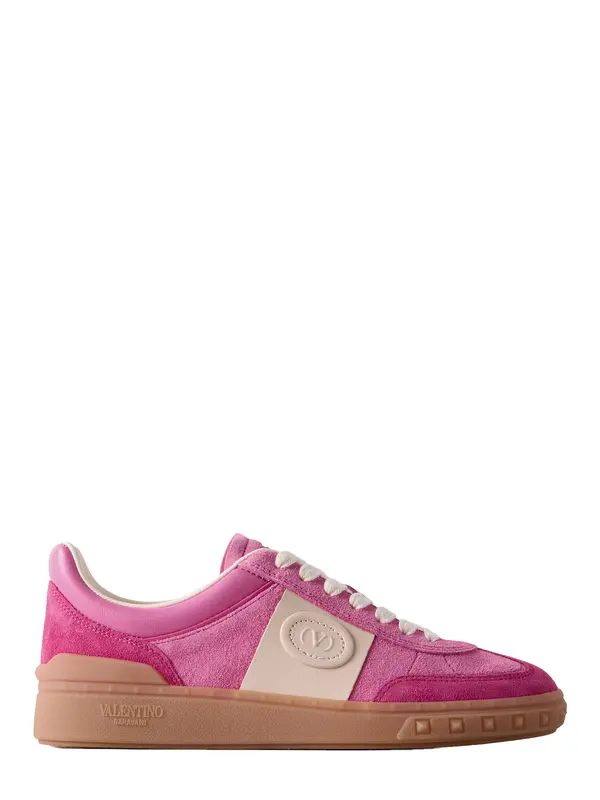Valentino Garavani Upvillage Embossed Leather-trimmed Suede Sneakers - Pink