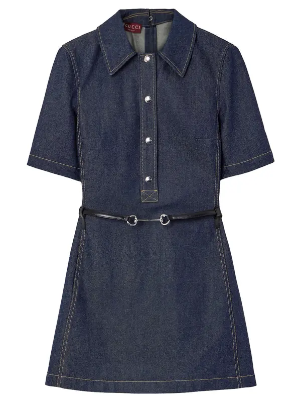 Gucci Belted Denim Mini Dress - Blue