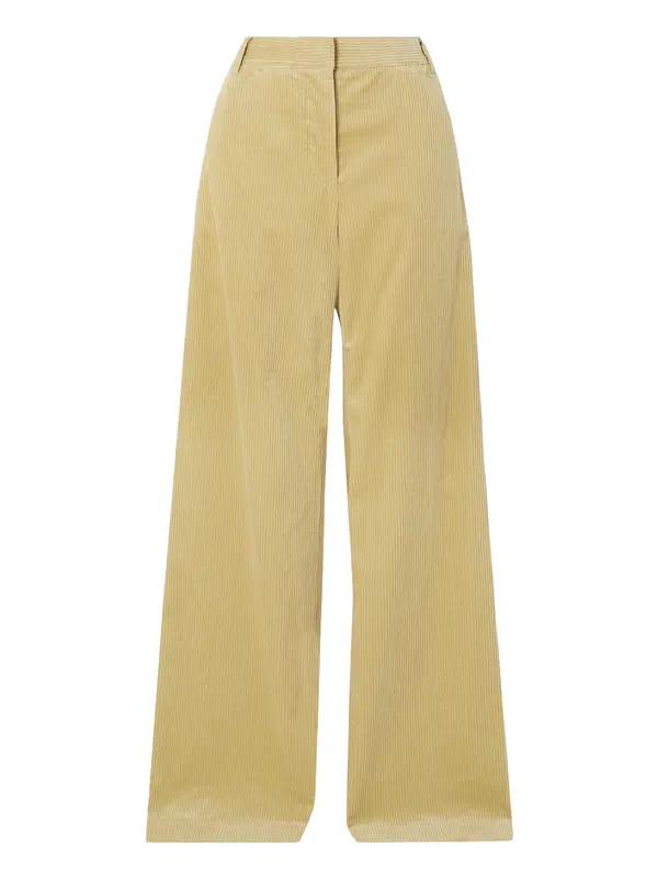 Another Tomorrow Organic Cotton-corduroy Wide-leg Trousers - Yellow