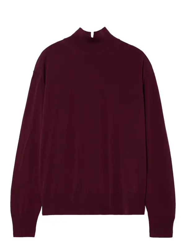 Another Tomorrow Wool Turtleneck Sweater - Burgundy