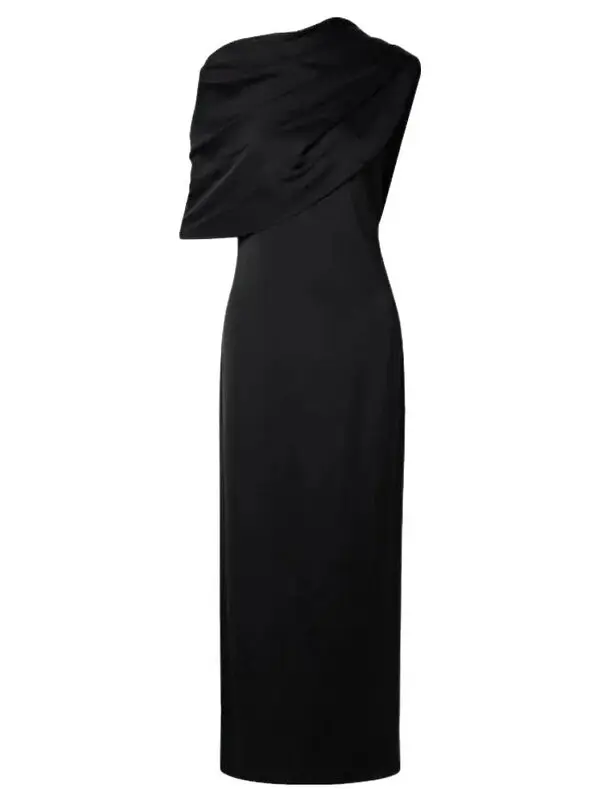 Another Tomorrow Draped Wool-blend Satin Maxi Dress - Black