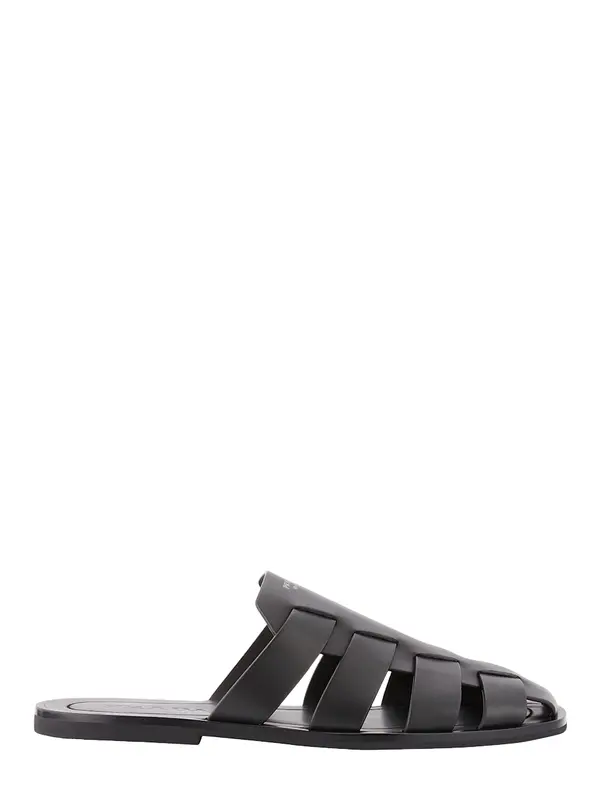 Prada Leather Fisherman Slide Sandals - Black