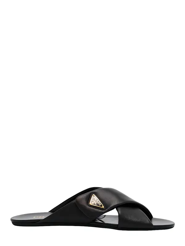 Prada Padded Leather Crisscross Sandals - Nero