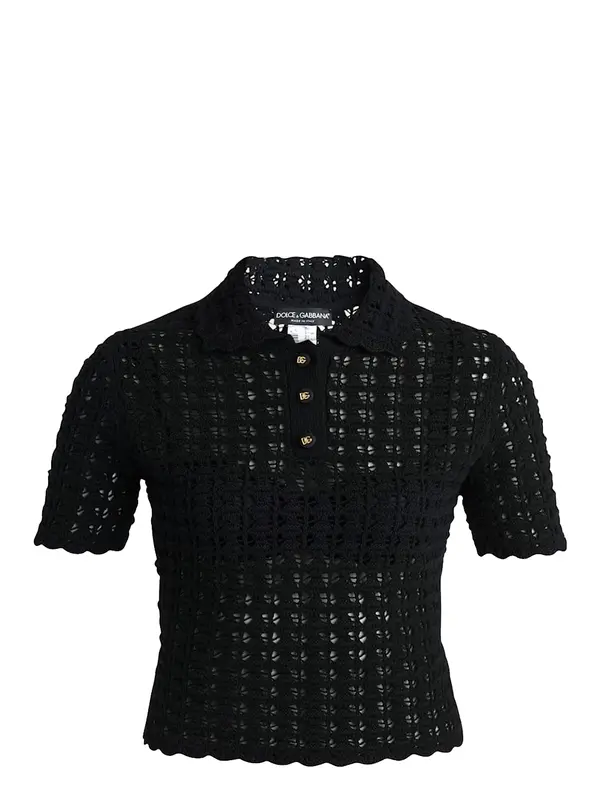 Dolce & Gabbana Crochet Polo Top - Black