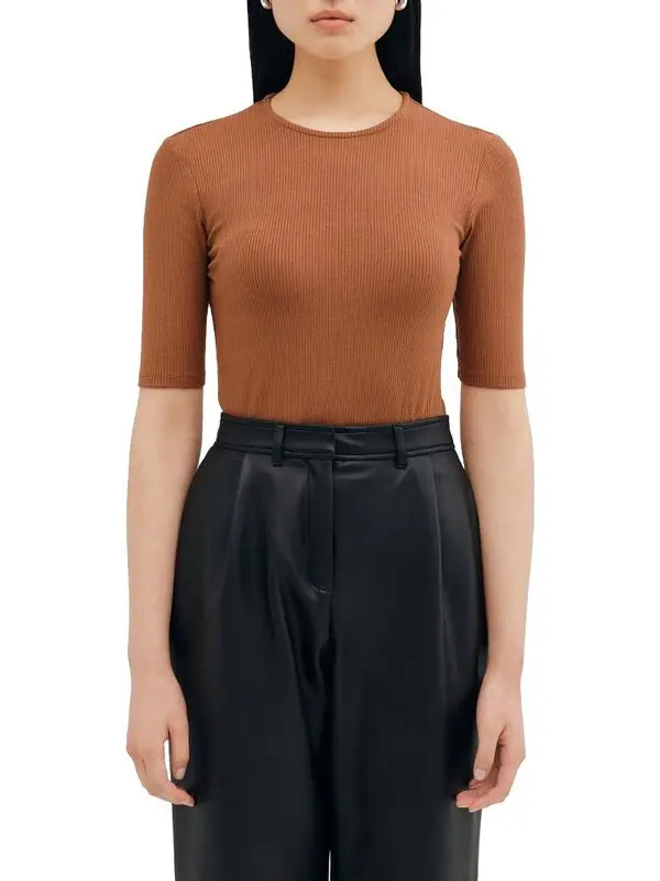 MARCELLA Seneca Rib Top - Cinnamon Brown