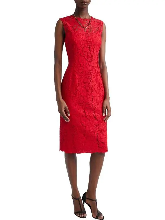 Dolce & Gabbana Floral Lace Sheath Dress - R0026 Bordeaux Chiaro